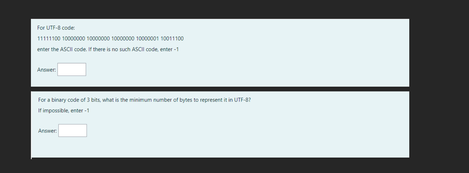 Solved For UTF-8 code: | Chegg.com