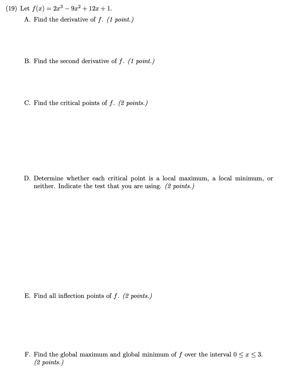 Solved Let F X 2x3−9x2 12x 1 A Find The Derivative Of F