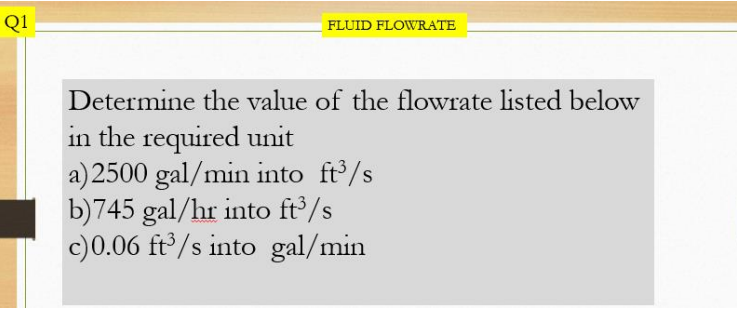 Solved Determine the value of the flowrate listed below in | Chegg.com