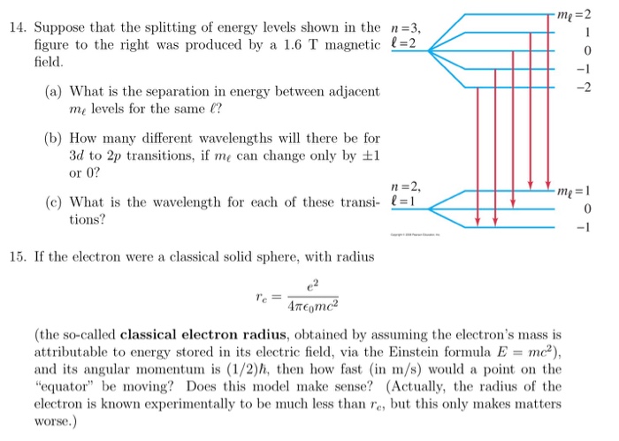 Solved 14. Suppose that the splitting of energy levels shown | Chegg.com