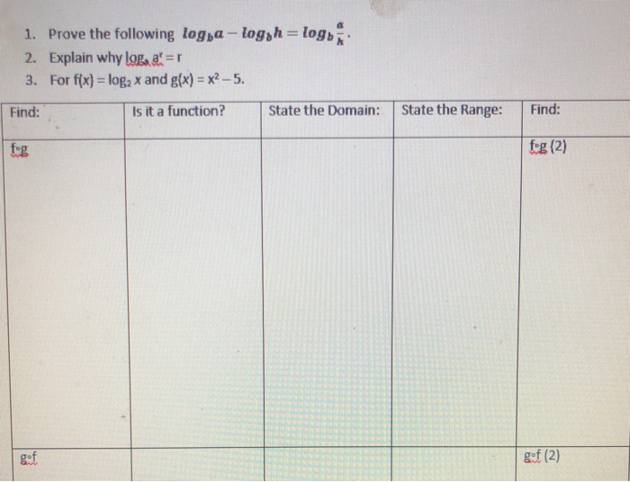 Solved 1, prove the following logba-logbh = log 2. Explain | Chegg.com