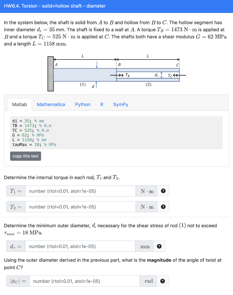 Solved In the system below, the shaft is solid from A to B | Chegg.com