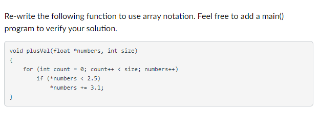 Solved Re-write the following function to use array | Chegg.com