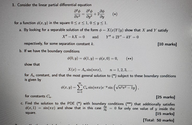 Solved 1. Consider the linear partial differential equation | Chegg.com