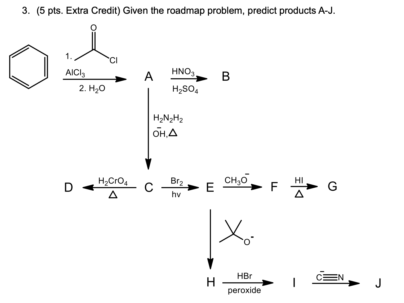 Solved Given the roadmap problem, predict products A-J. | Chegg.com