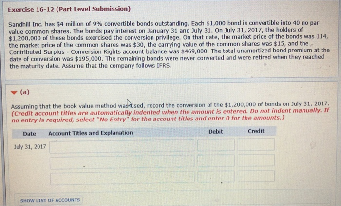 Solved Exercise 16-12 (Part Level Submission) Sandhill Inc. | Chegg.com