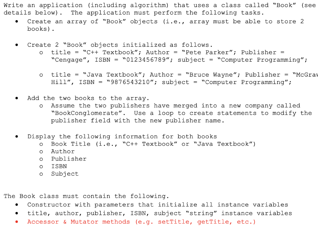 Solved The "Book" class requires a header file, "Book.h" | Chegg.com