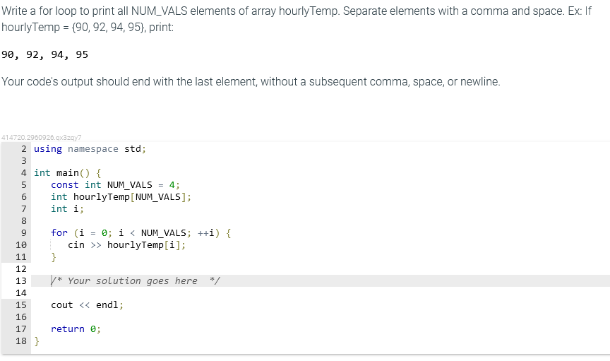 Solved Write a for loop to print all NUM_VALS elements of | Chegg.com Solved Write a for loop to print all NUM_VALS elements of | Chegg.com