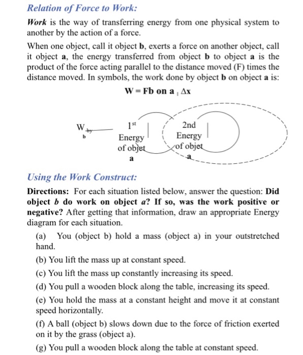 Solved Relation of Force to Work: Work is the way of | Chegg.com