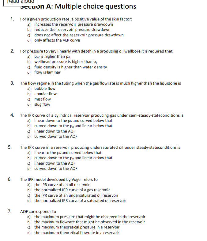 Solved secton A: Multiple choice questionsFor a given | Chegg.com