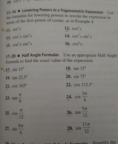 Solved lowering Powers in a trig expression questions | Chegg.com