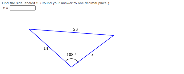 Solved Find the side labeled x. (Round your answer to one | Chegg.com