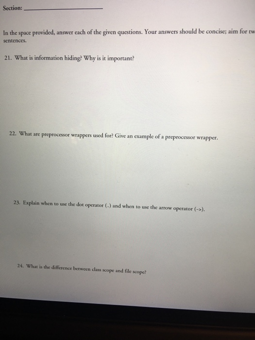 Solved In the space provided, answer each of the given | Chegg.com