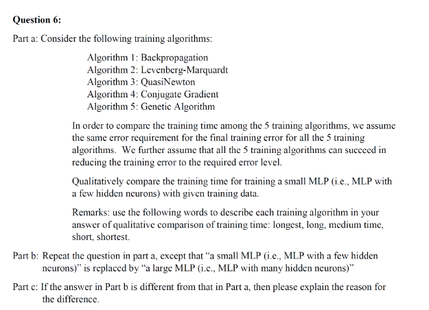 Solved Question 6:Part a: Consider the following training | Chegg.com