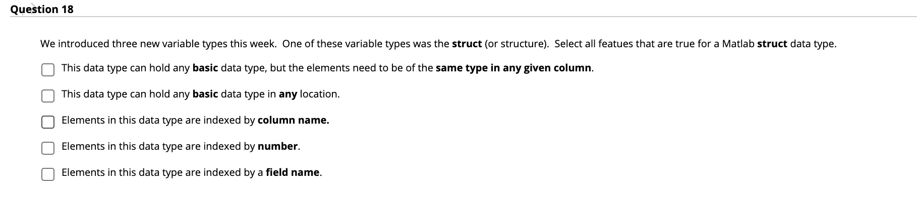 Solved Question 14 T/F: A Matlab cell array is like a | Chegg.com