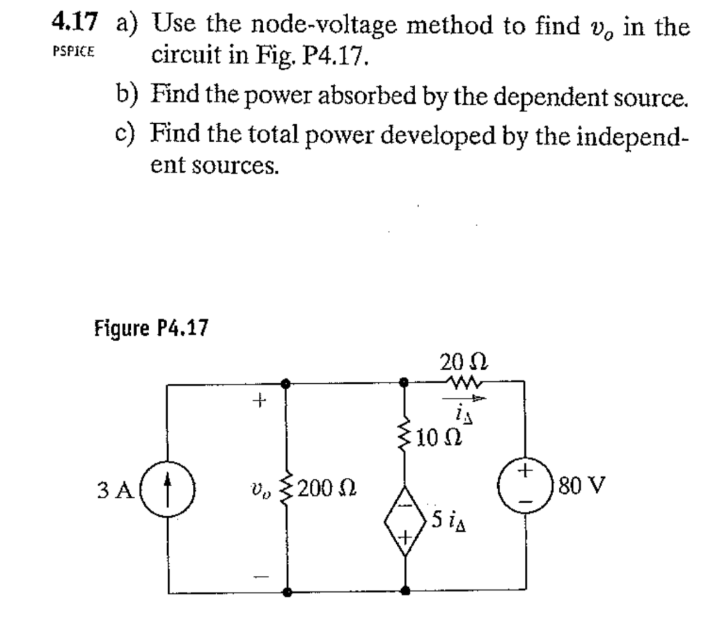 Solved 4.17 a) Use the node-voltage method to find v, in the | Chegg.com