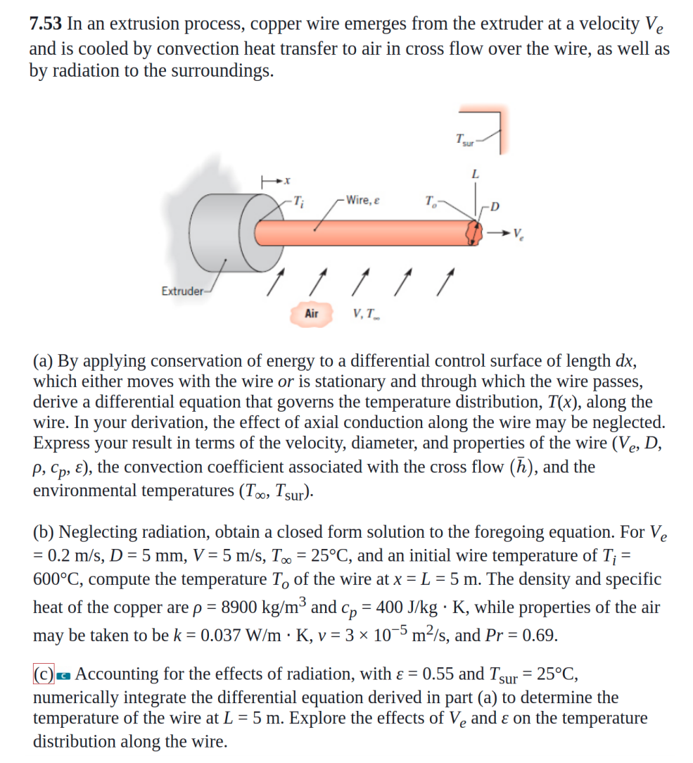 Solved 7.53 In an extrusion process, copper wire emerges | Chegg.com