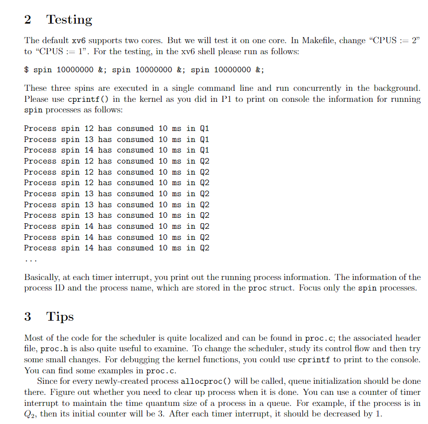 Solved The default xv6 supports two cores. But we will test | Chegg.com