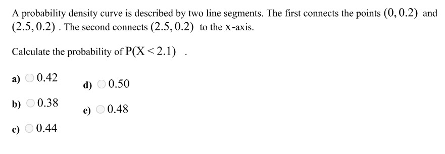 Solved A probability density curve is described by two line | Chegg.com