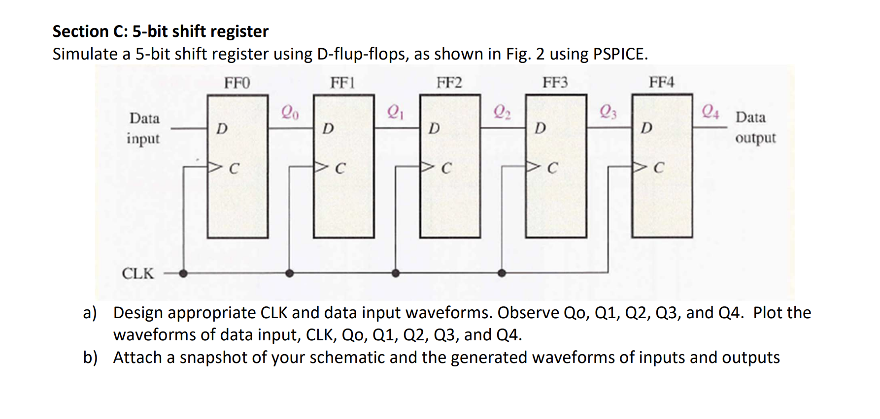 Section C: 5-bit shift register Simulate a 5-bit | Chegg.com