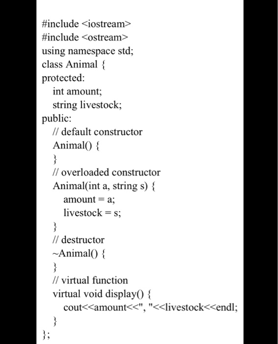 Solved I started with a super class names Animal (as seen in | Chegg.com