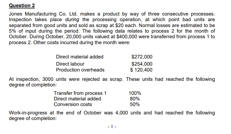 Solved Question 2 Jones Manufacturing Co. Ltd. makes a | Chegg.com