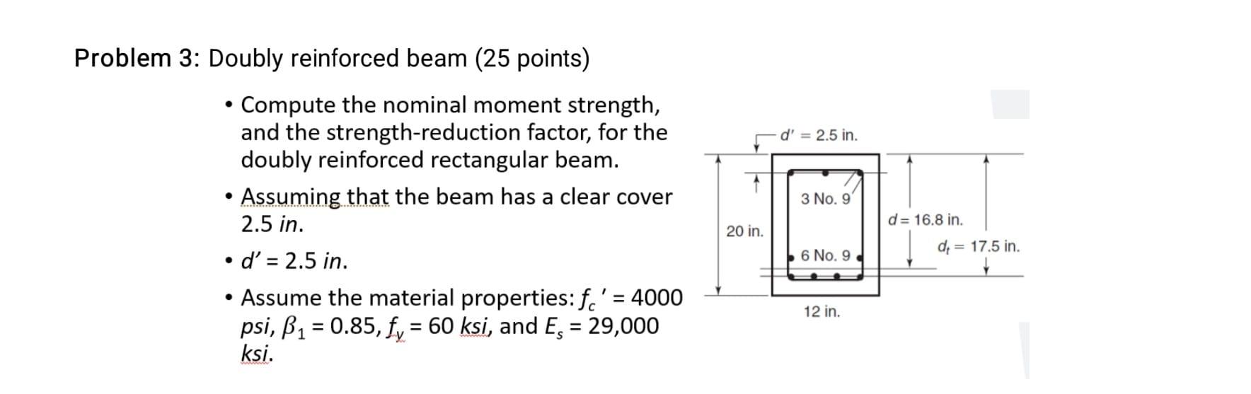 Solved lem 3: Doubly reinforced beam (25 points) - Compute | Chegg.com