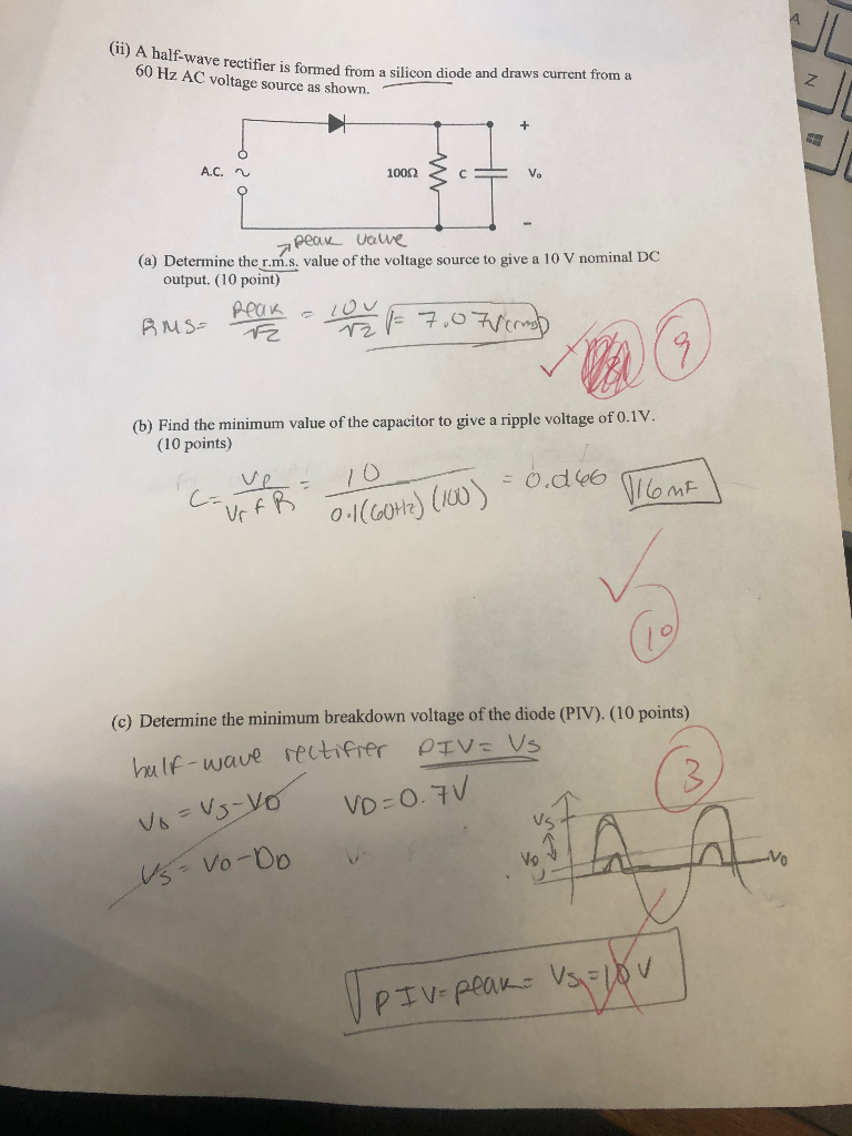 Solved (ii) A half-wave rectifier is formed 60 Hz AC voltage | Chegg.com