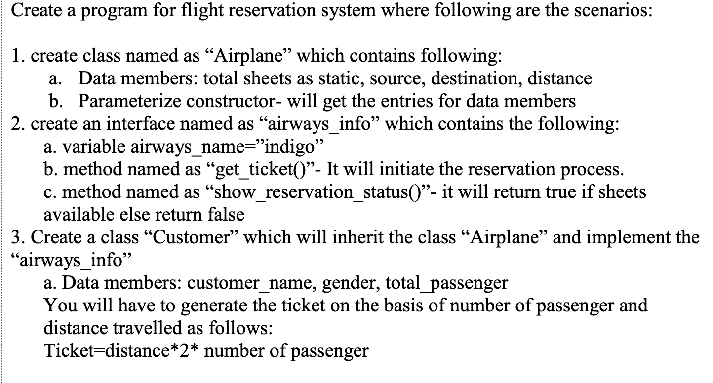 Solved Create a program for flight reservation system where | Chegg.com