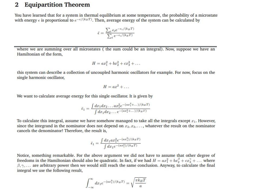 Solved 2 Equipartition Theorem You have learned that for a | Chegg.com