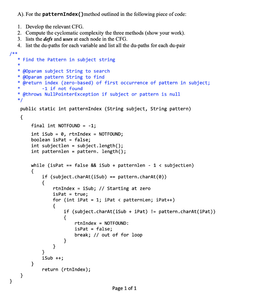 A). For the patternIndex()method outlined in the | Chegg.com