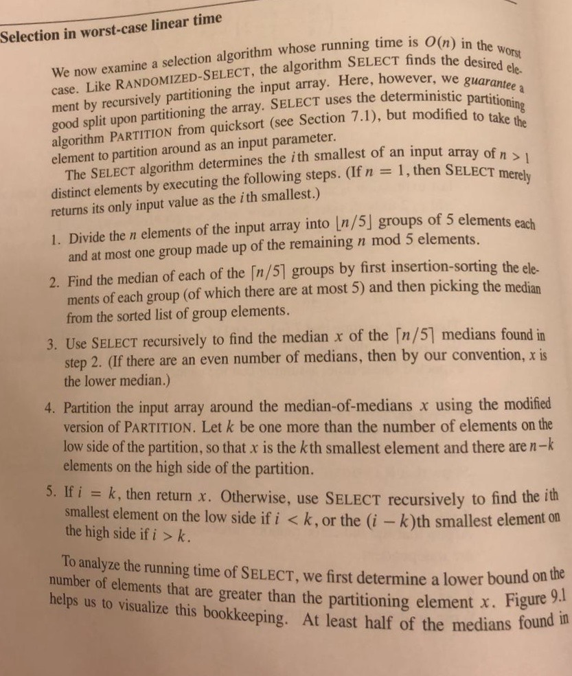 Consider the linear worst-case selection algorithm. | Chegg.com