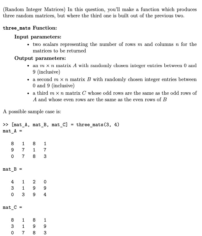 Solved (Random Integer Matrices) In this question, you'll | Chegg.com
