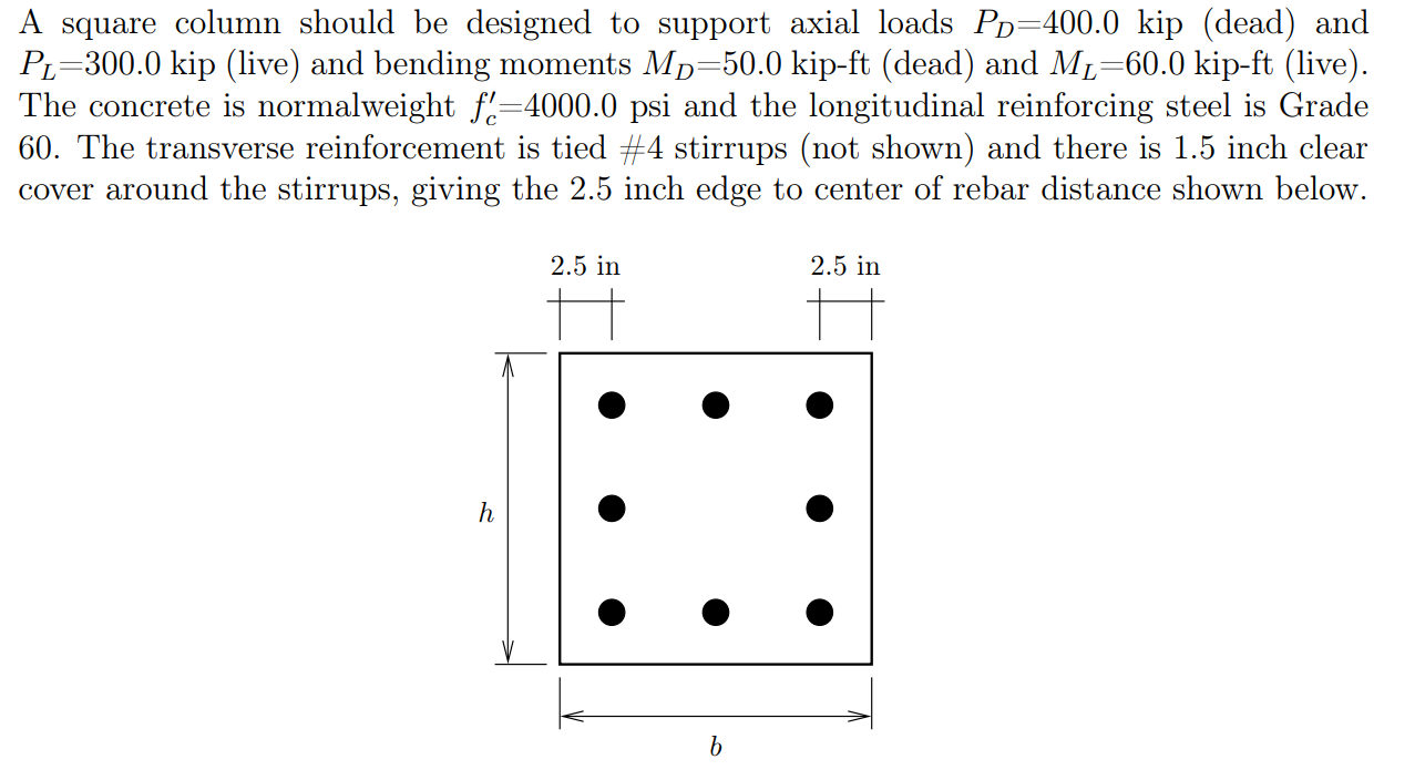 Solved 1. Determine the column size (b = h) and the select | Chegg.com