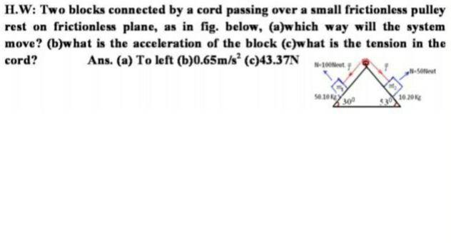 Solved H.W: Two blocks connected by a cord passing over a | Chegg.com