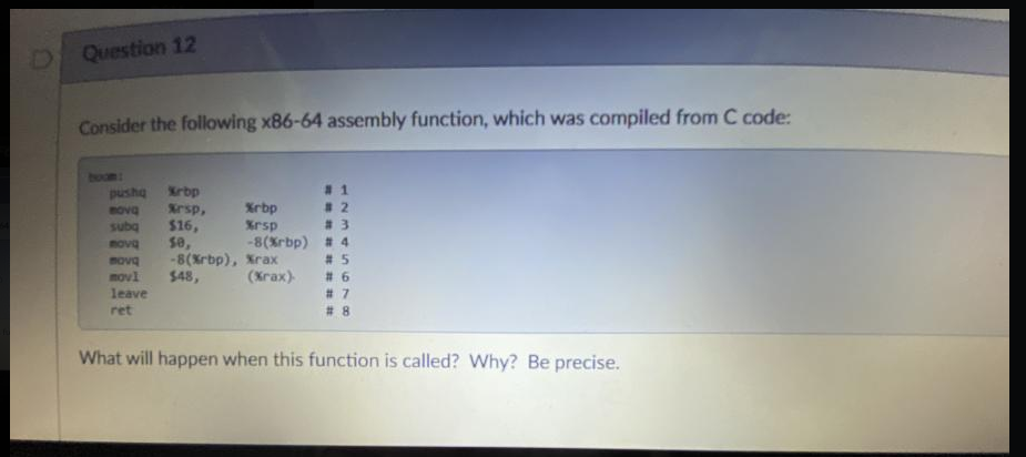 Solved D Question 12 Consider the following x86-64 assembly | Chegg.com