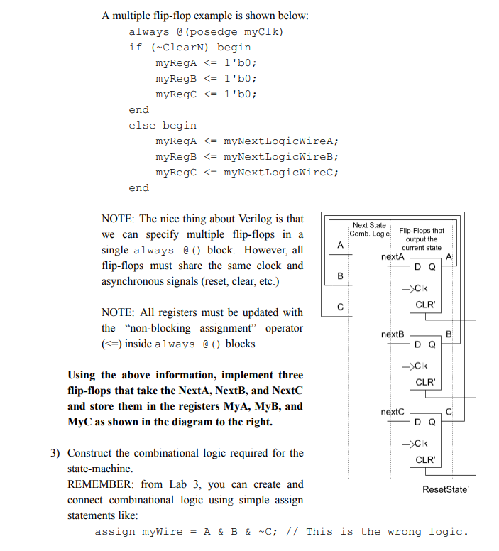 A multiple flip-flop example is shown below: always @ | Chegg.com