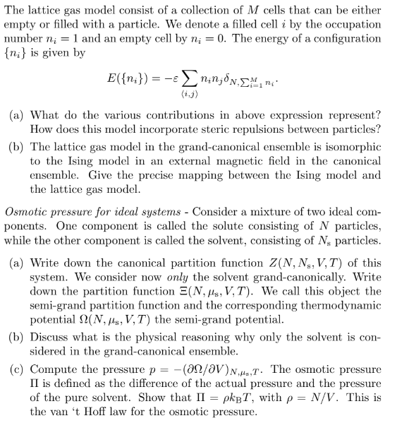 Solved The lattice gas model consist of a collection of M | Chegg.com