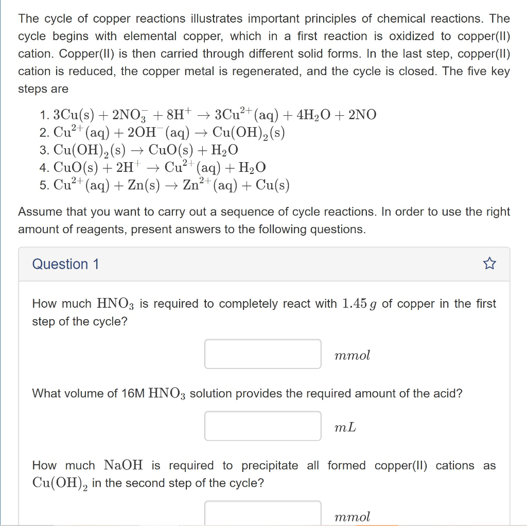 Solved The cycle of copper reactions illustrates important | Chegg.com