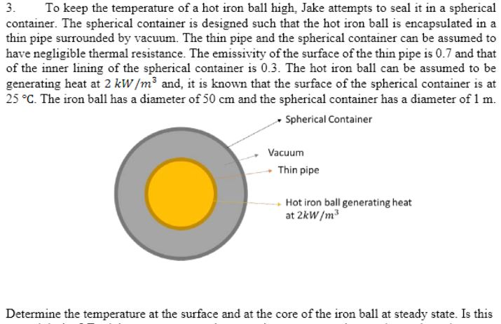 Solved 3. To keep the temperature of a hot iron ball high, | Chegg.com