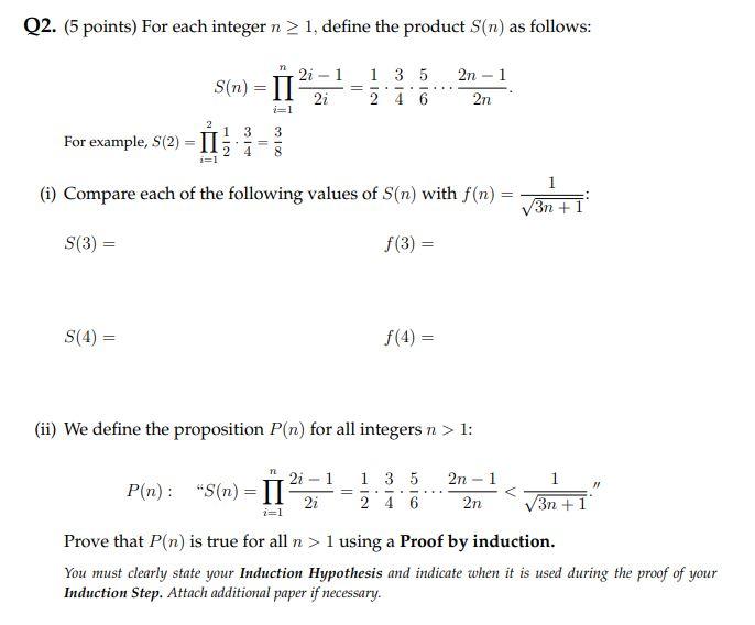 Solved Q2. (5 points) For each integer n≥1, define the | Chegg.com