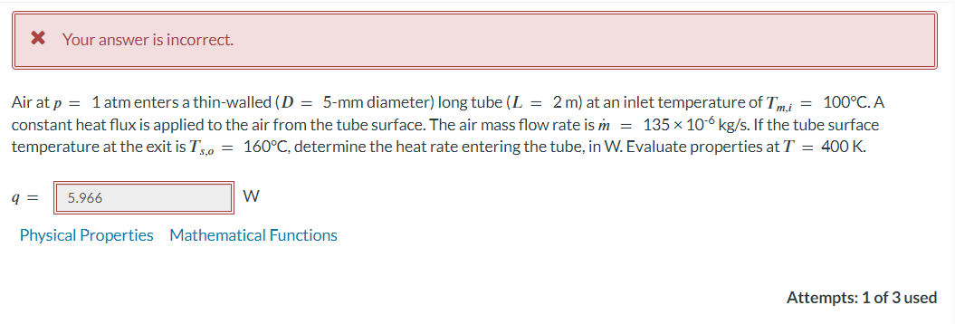 Solved Air at p=1 atm enters a thin-walled (D=5-mm diameter) | Chegg.com