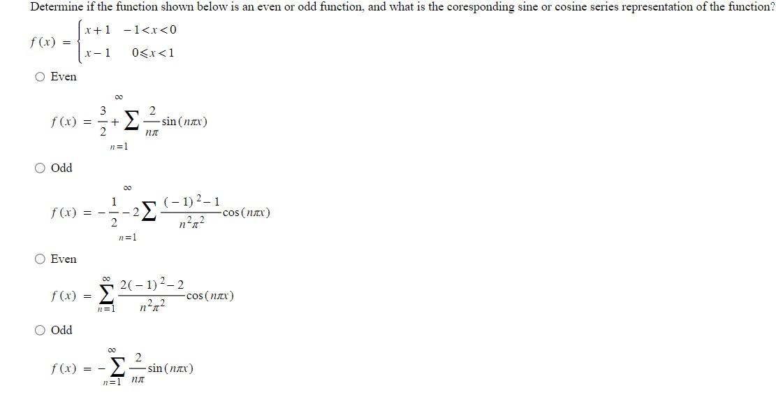Solved Determine if the function shown below is an even or | Chegg.com