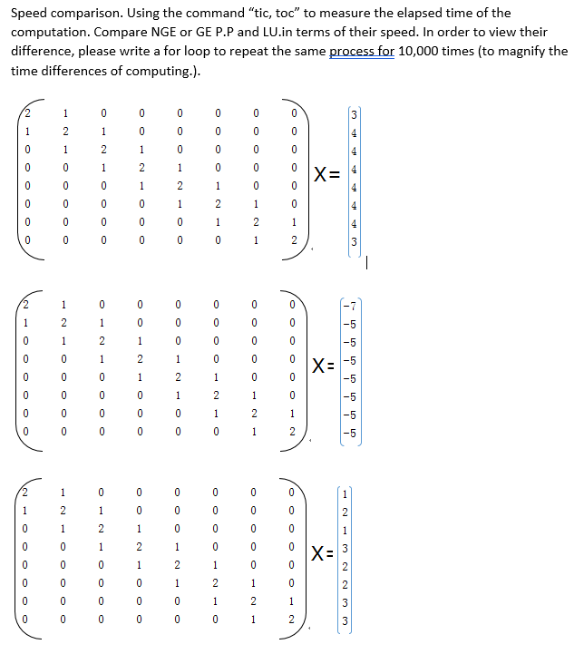 Solved Speed comparison. Using the command "tic, toc" to | Chegg.com