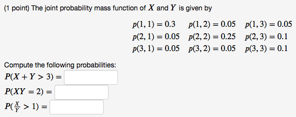 Solved (1 point) The joint probability mass function of X | Chegg.com