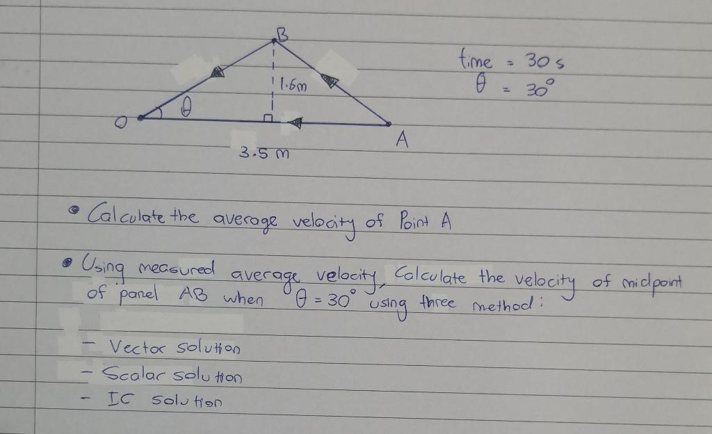 Solved B 30s time o 1 1.6m 36° А A 3.5m • Calculate the | Chegg.com