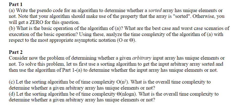 Solved Part 1 (a) Write the pseudo code for an algorithm to | Chegg.com
