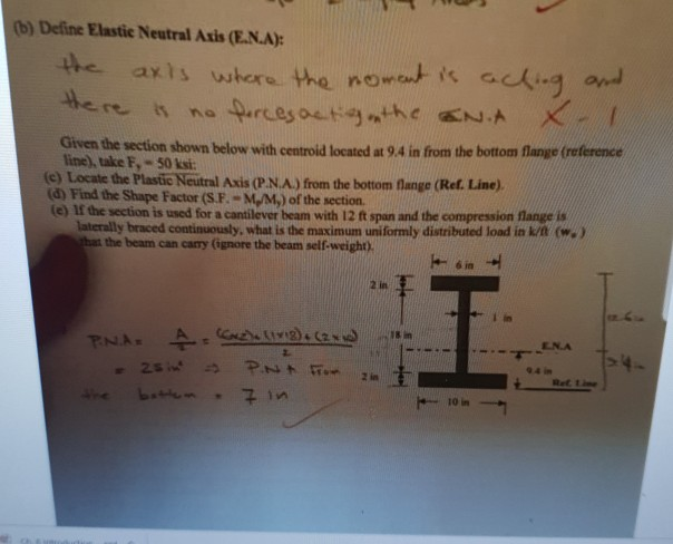 Solved (b) Define Elastic Neutral Axis (E.N.A) axis where | Chegg.com