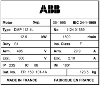 Solved ABB Motor Sep. Type DMP 112-4L 12.5 kW Duty S1 Arm. | Chegg.com