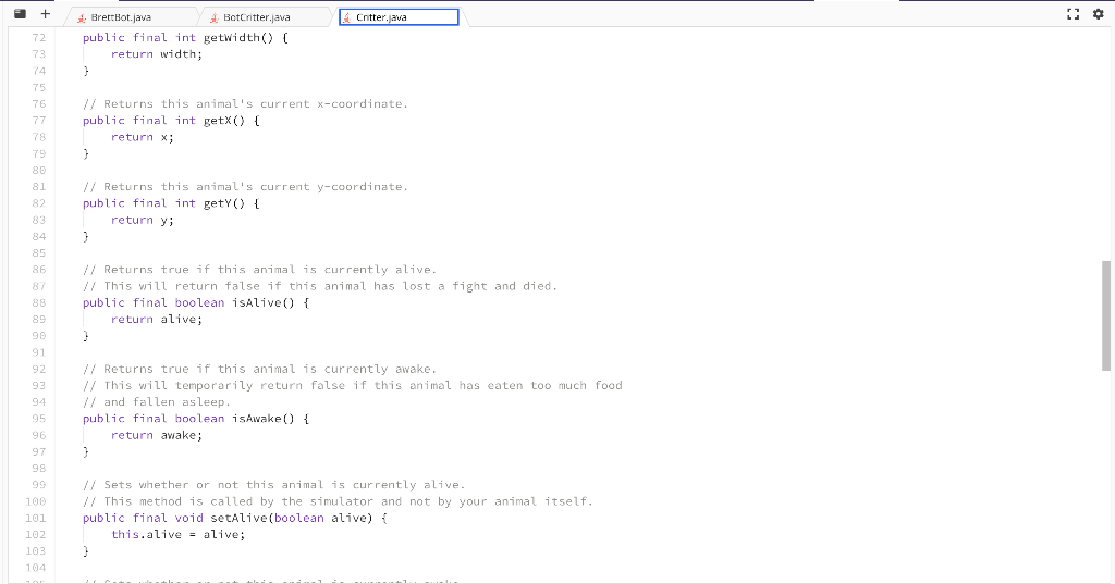 Solved BrettBot Critter Define a Critter class named | Chegg.com